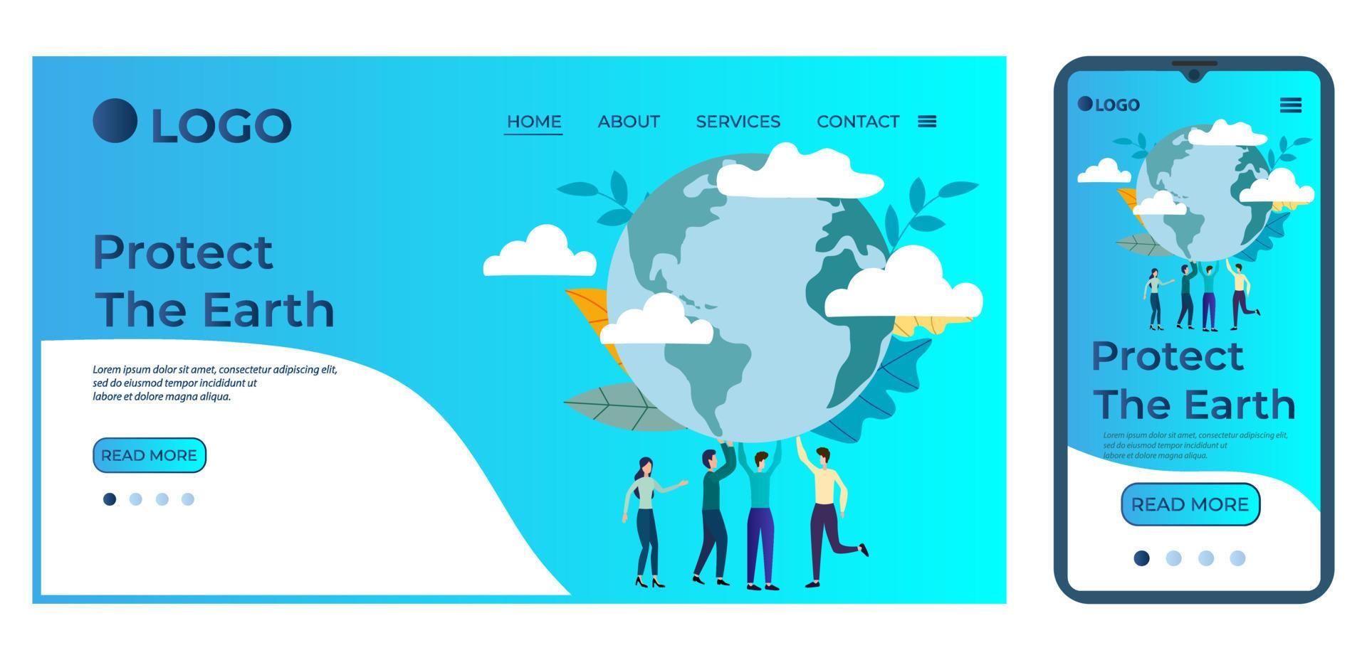 Protect The Earth.Template for the user interface of the website's home ...