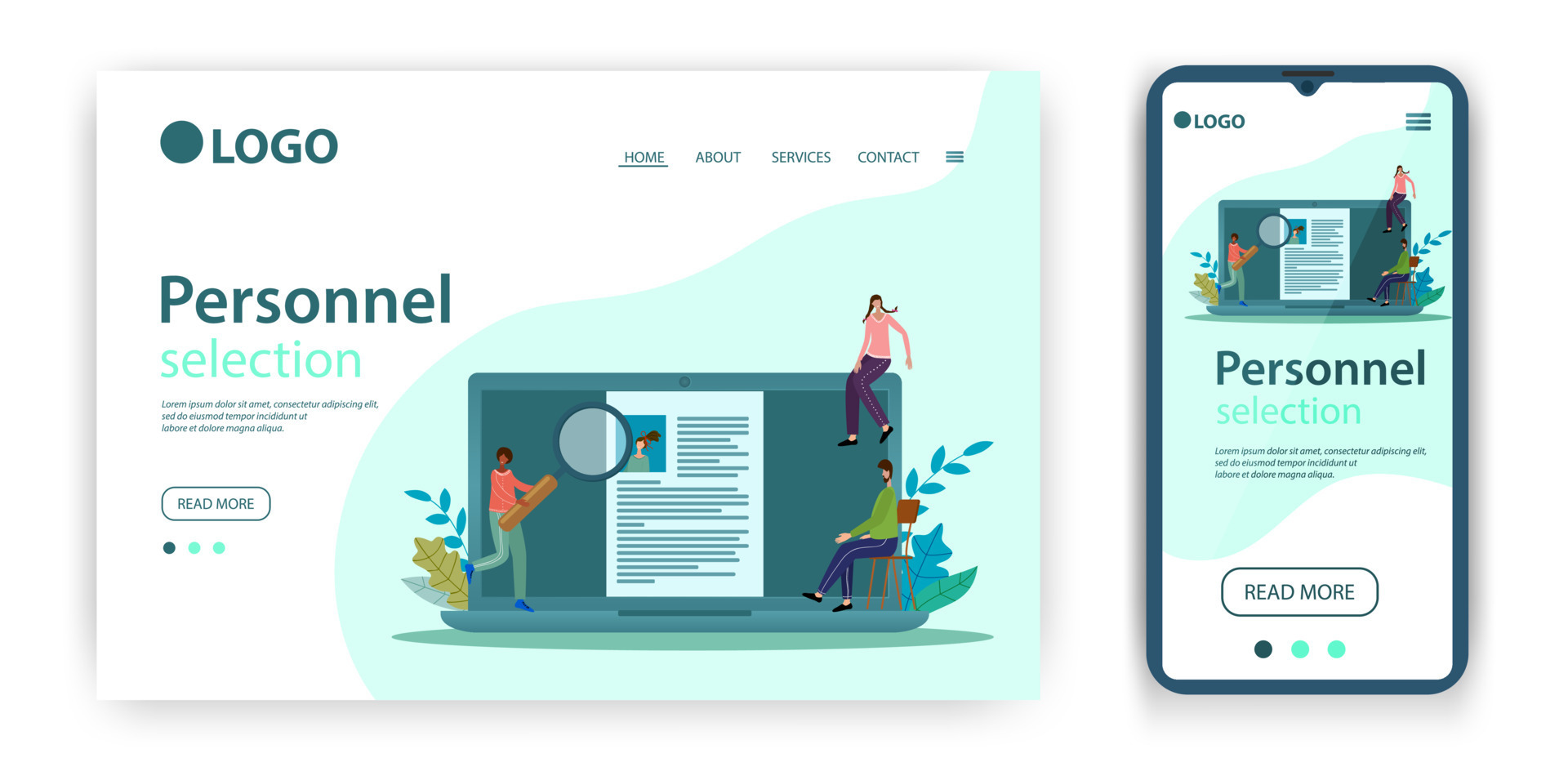Landing page design web page on the topic of recruitment. The concept ...