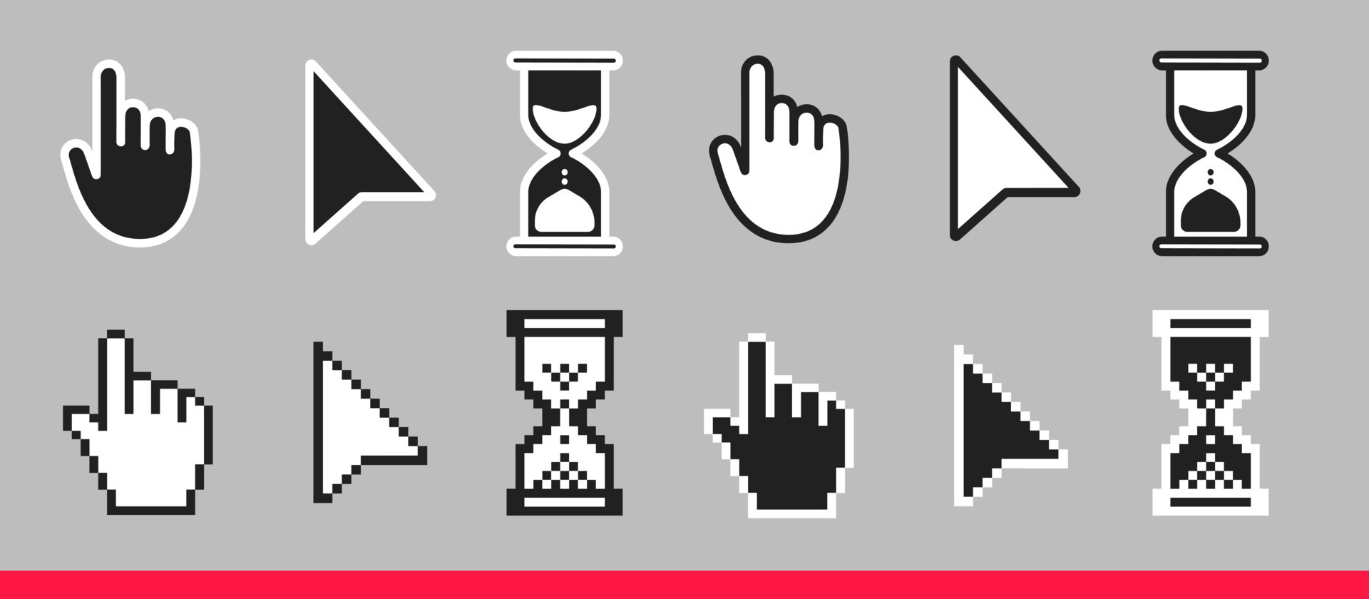 Pointer hand, arrow and hourglass loading clock mouse cursors. 12670973 Vector Art at Vecteezy
