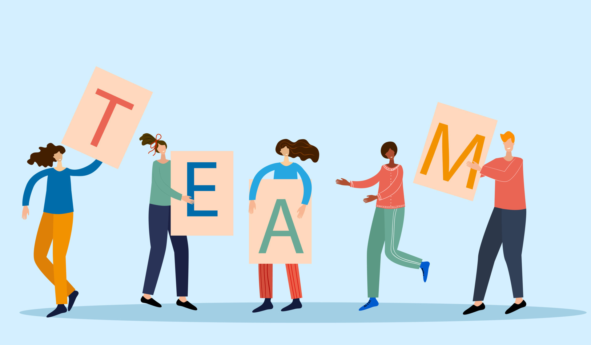 Vector illustration. Office workers from posters with letters written ...