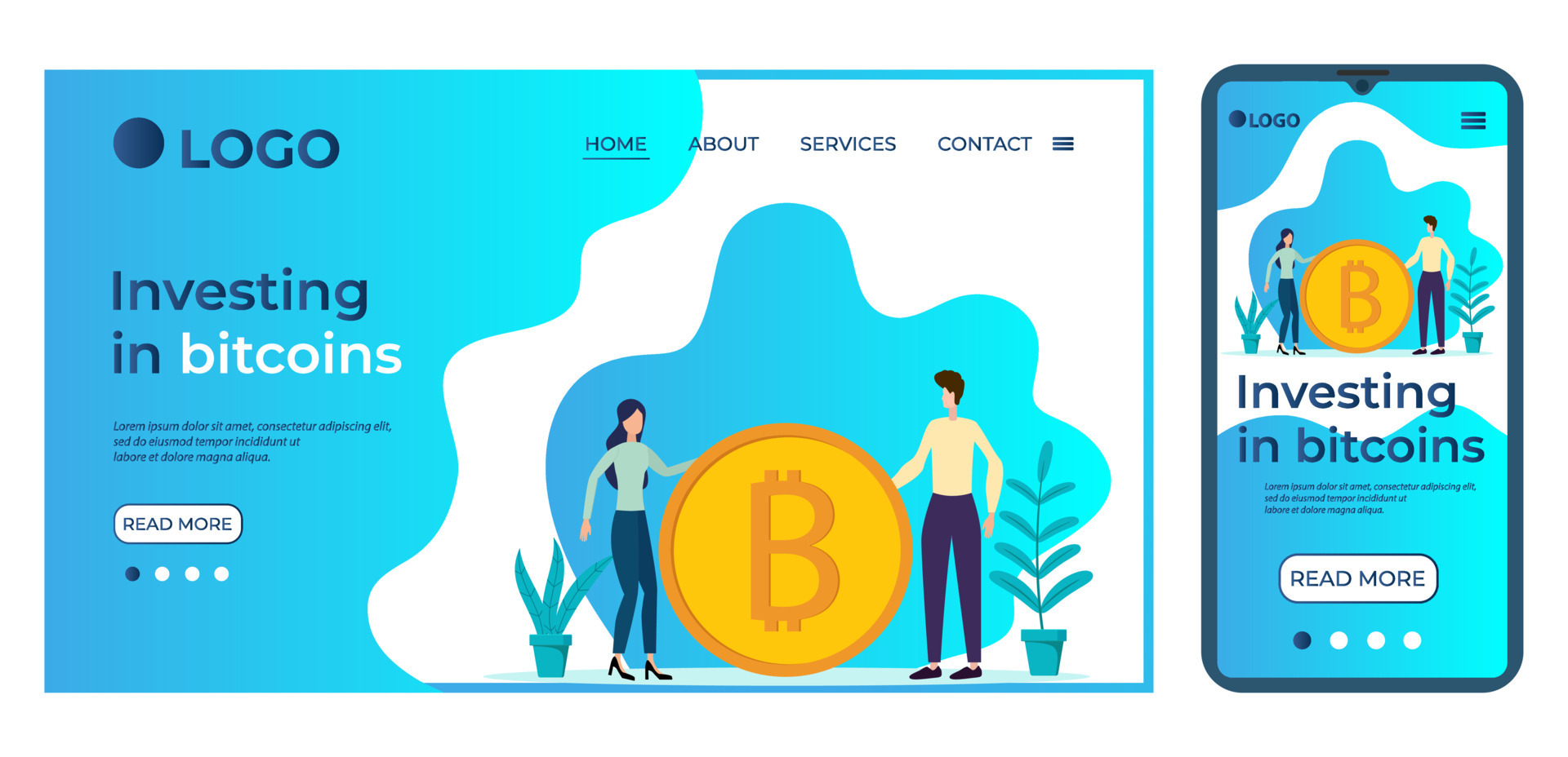 Investing in bitcoins.Template for the user interface of the website's home page.Landing page ...