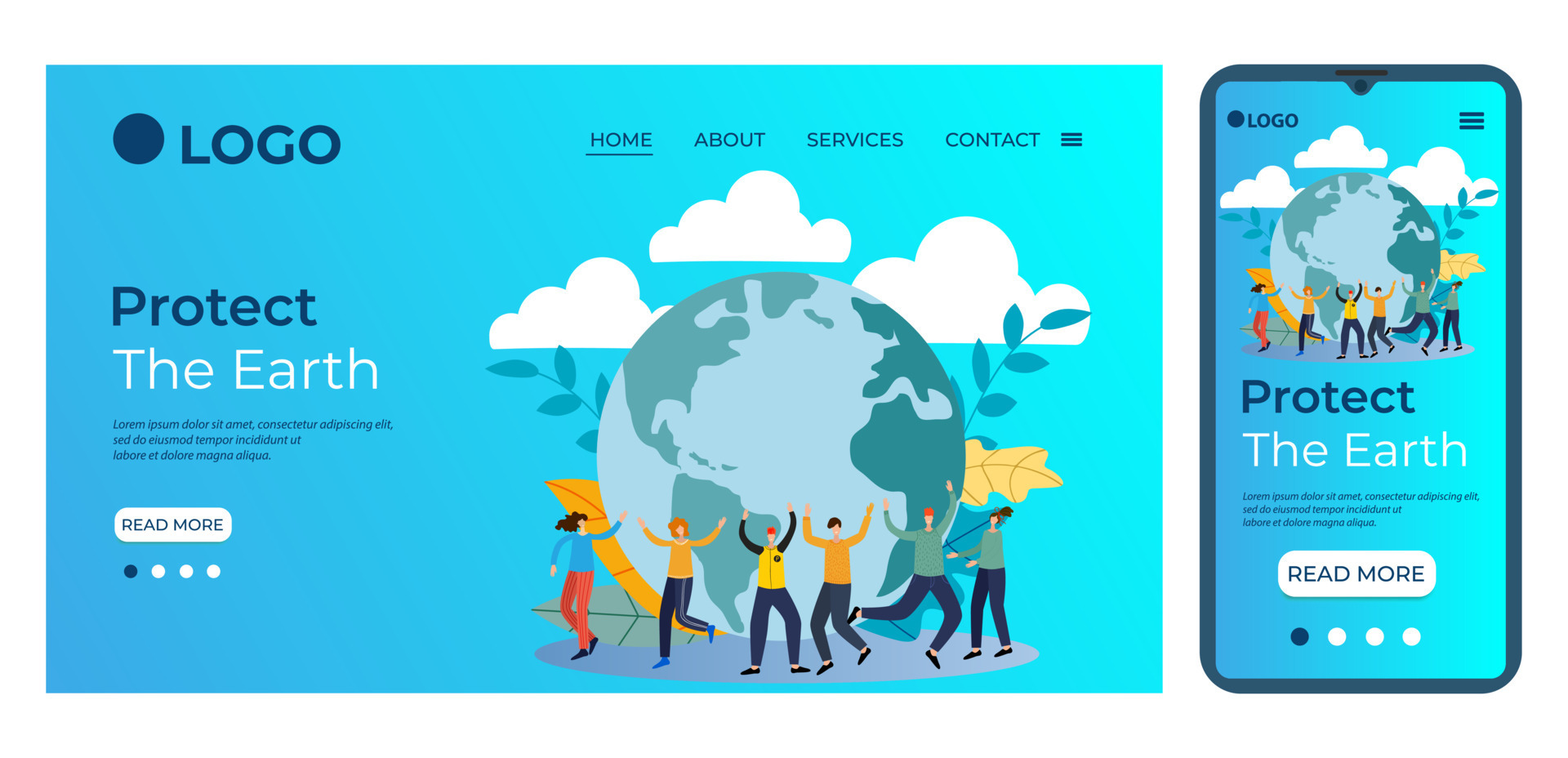 Protect The Earth.Template for the user interface of the website's home ...