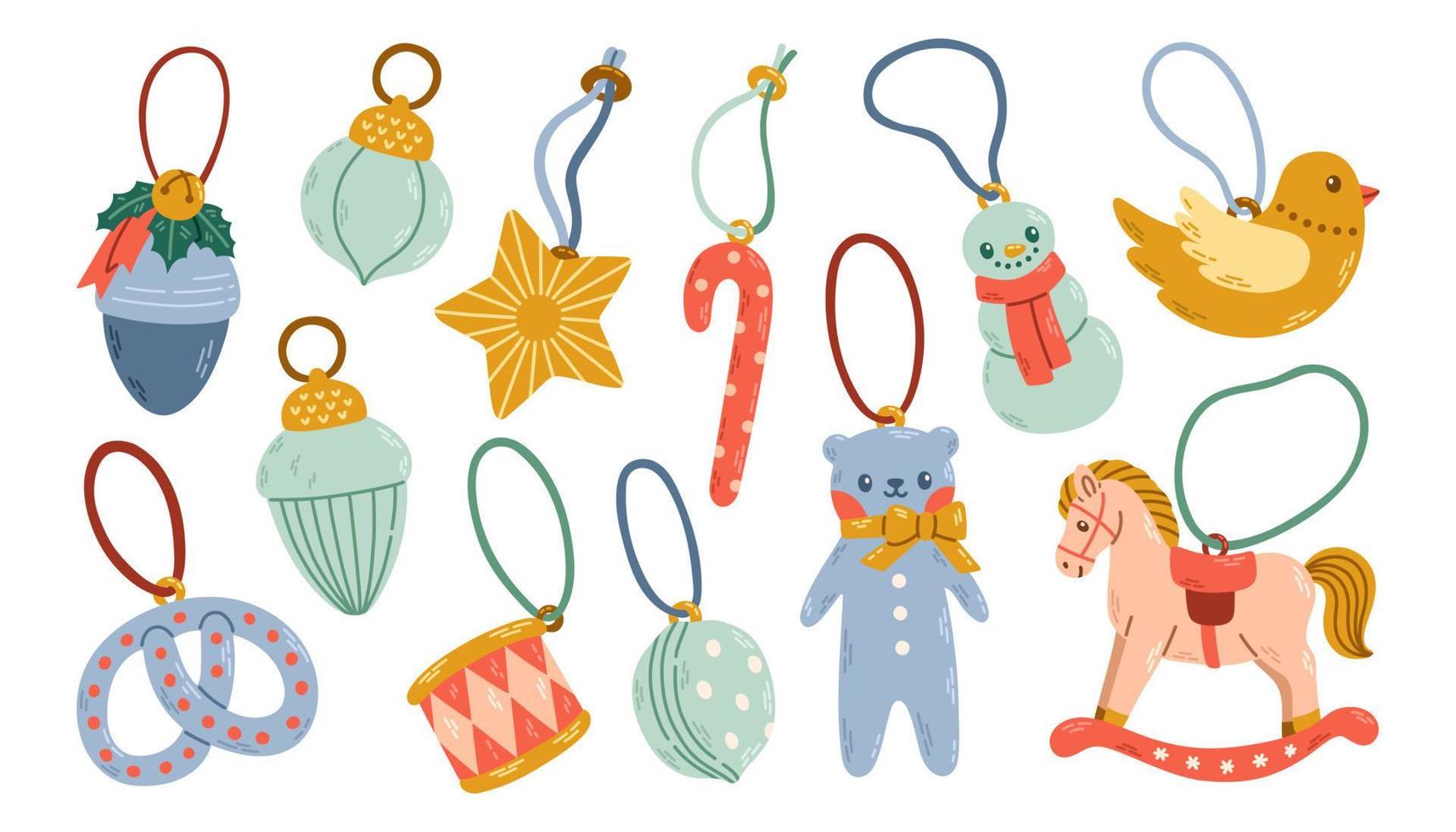 Christmas decorations toys set flat design isolated vector illustration ...