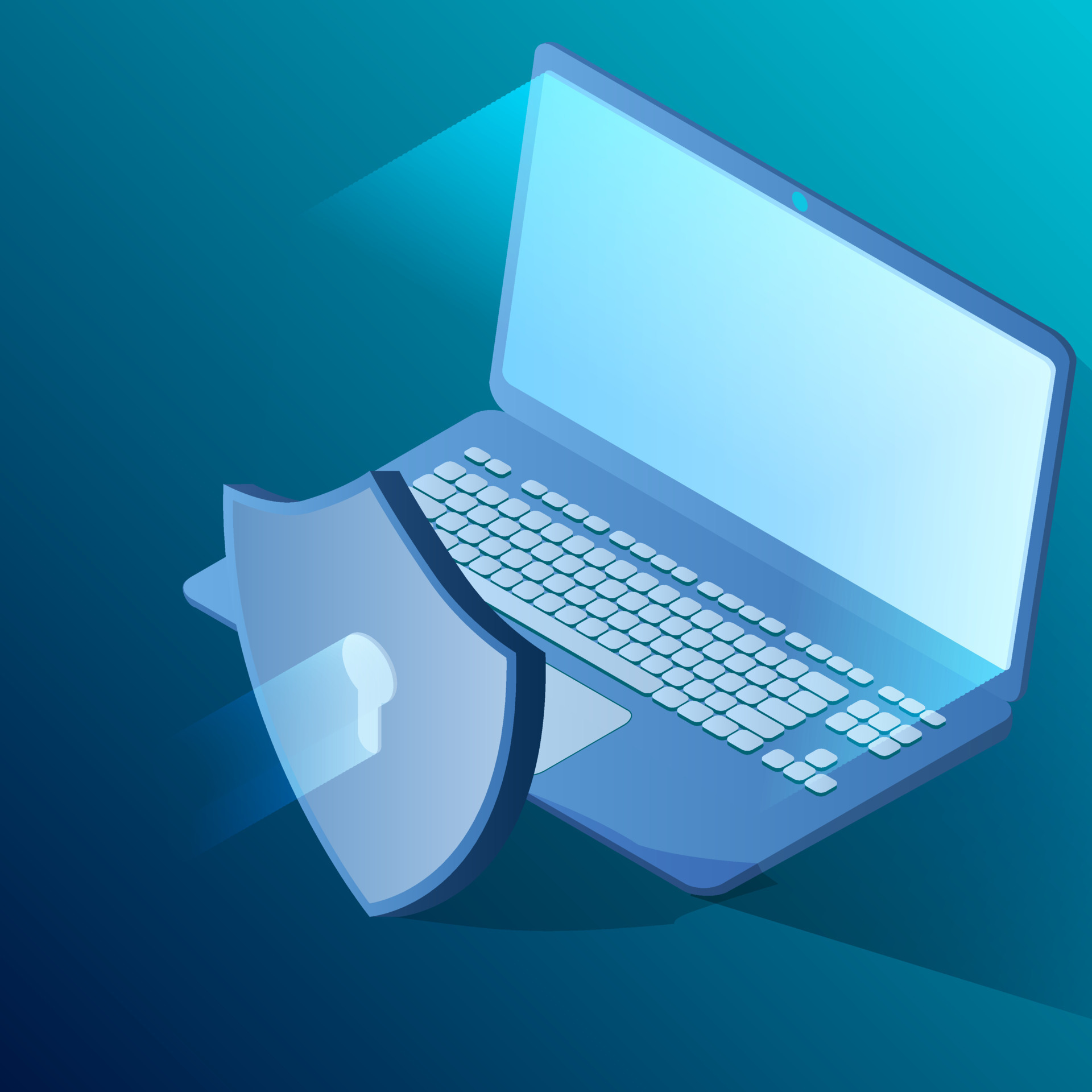 Protection and security of computer data.Isometric image of the laptop ...