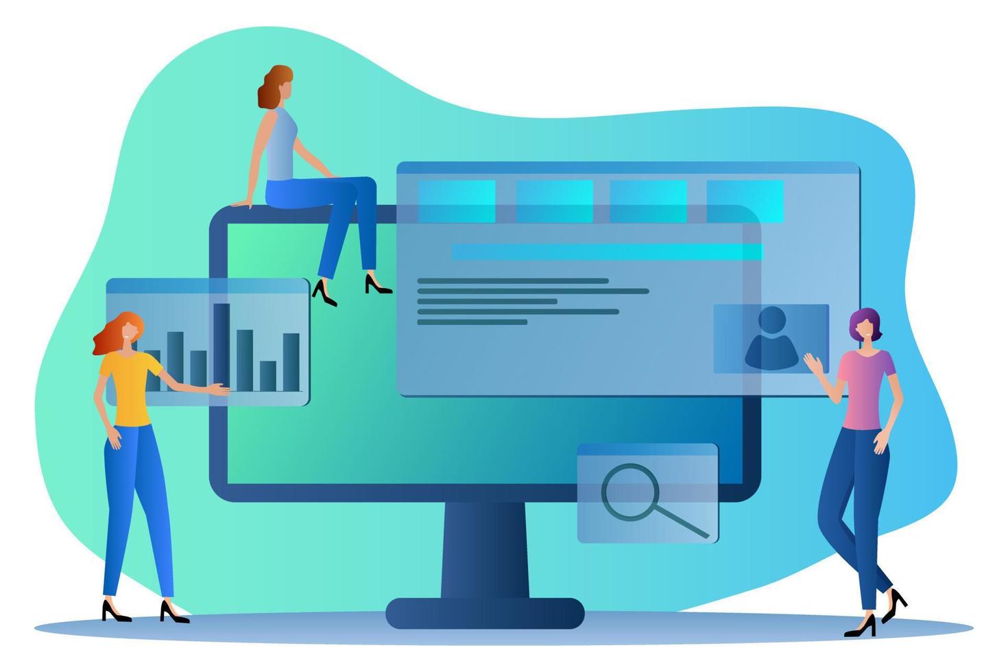 Young people work on the computer.People, computer, and open ...