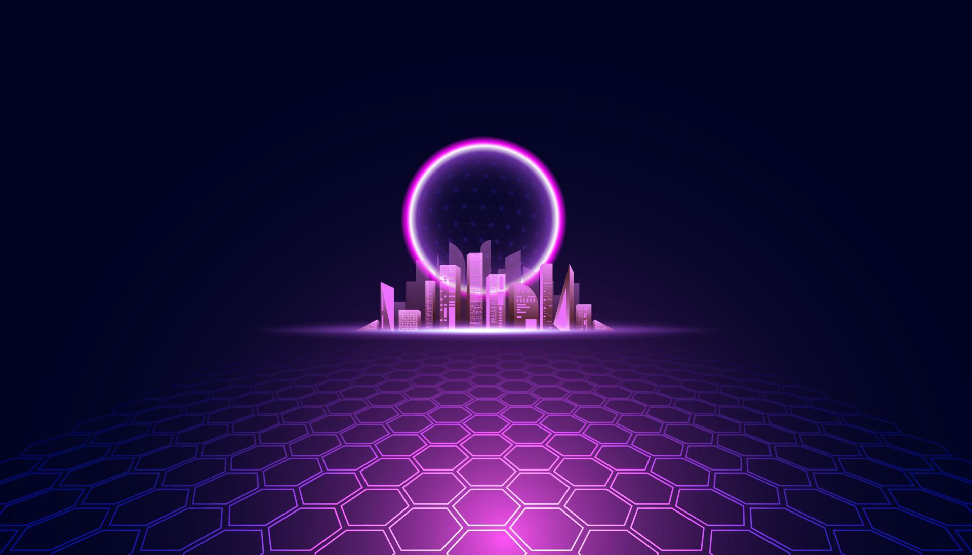 Abstract Metaverse Virtual reality Concept Buildings, digital maps and digital worlds of Future ...