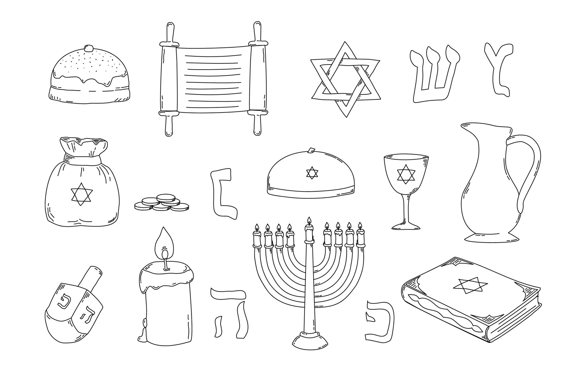Hanukkah Symbols Coloring Pages