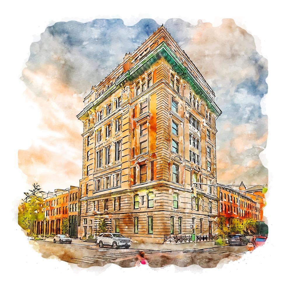Architecture United States Watercolor sketch hand drawn illustration ... Architecture United States Watercolor sketch hand drawn illustration ...