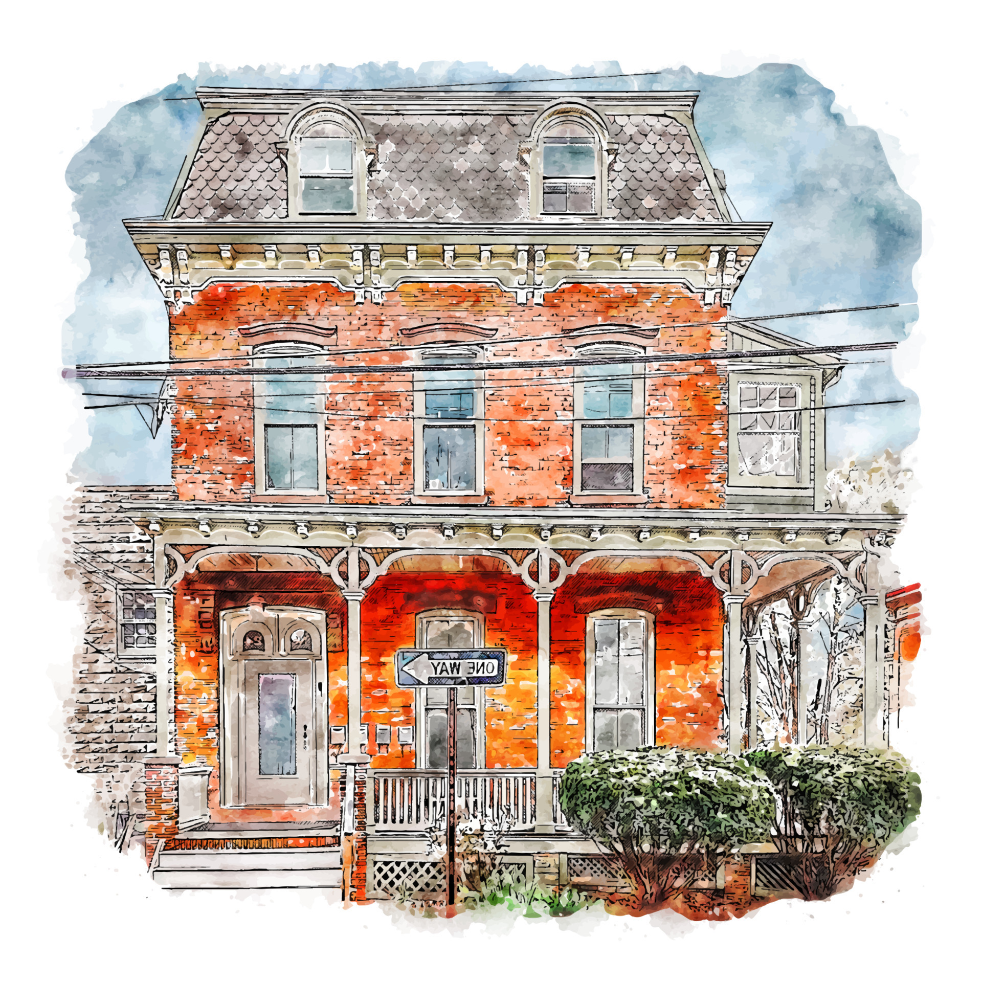 Architecture New York Watercolor sketch hand drawn illustration ...