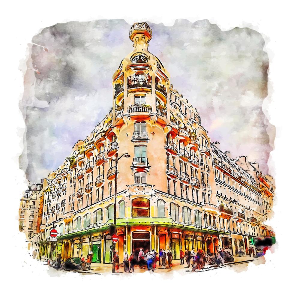 Architecture Paris France Watercolor sketch hand drawn illustration ... Architecture Paris France Watercolor sketch hand drawn illustration ...