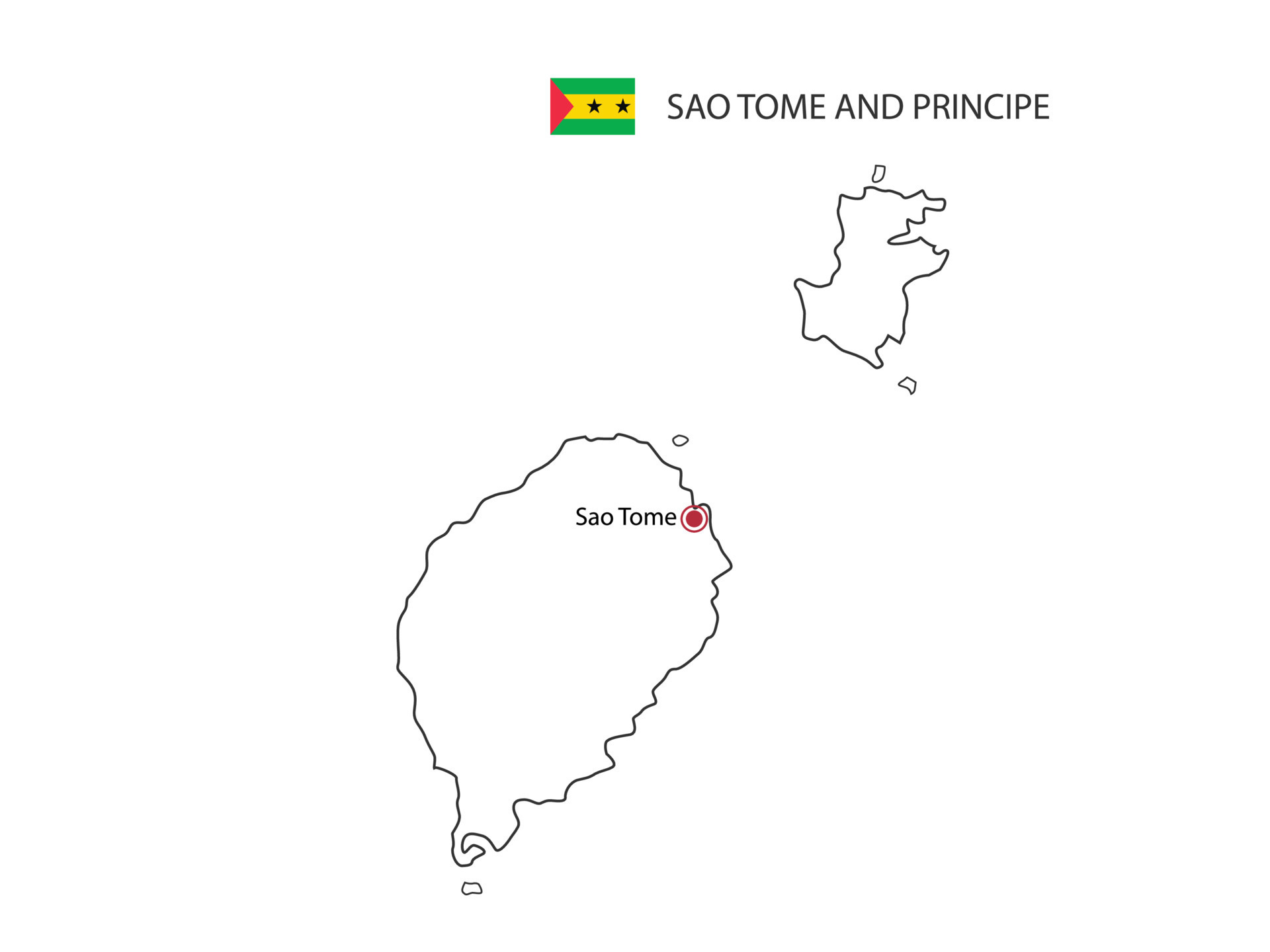 Hand Draw Thin Black Line Vector Of Sao Tome And Principe Map With Capital City Sao Tome On