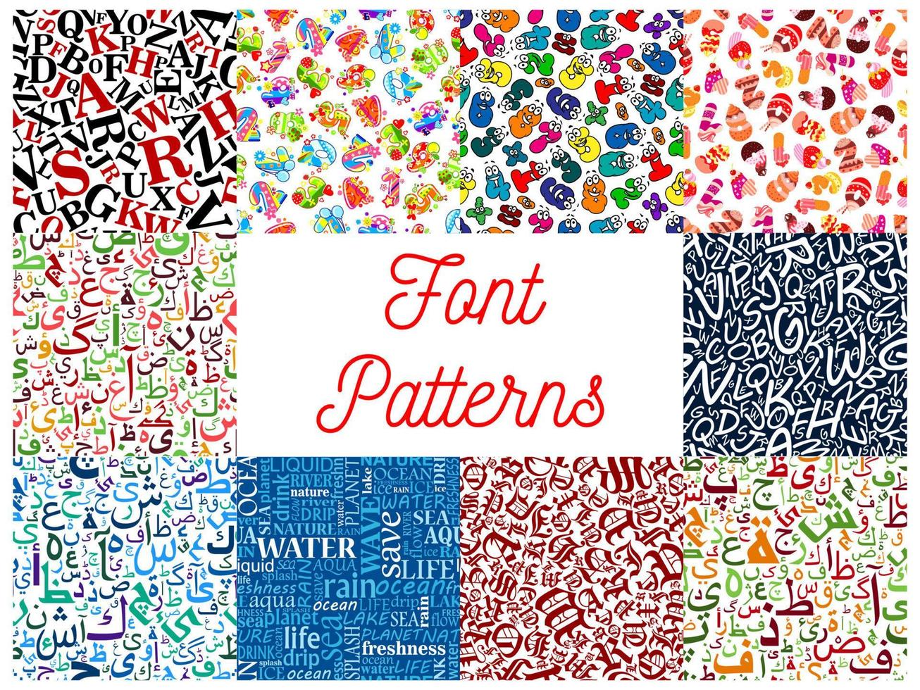 Font seamless patterns with letter and number 12683295 Vector Art at ...