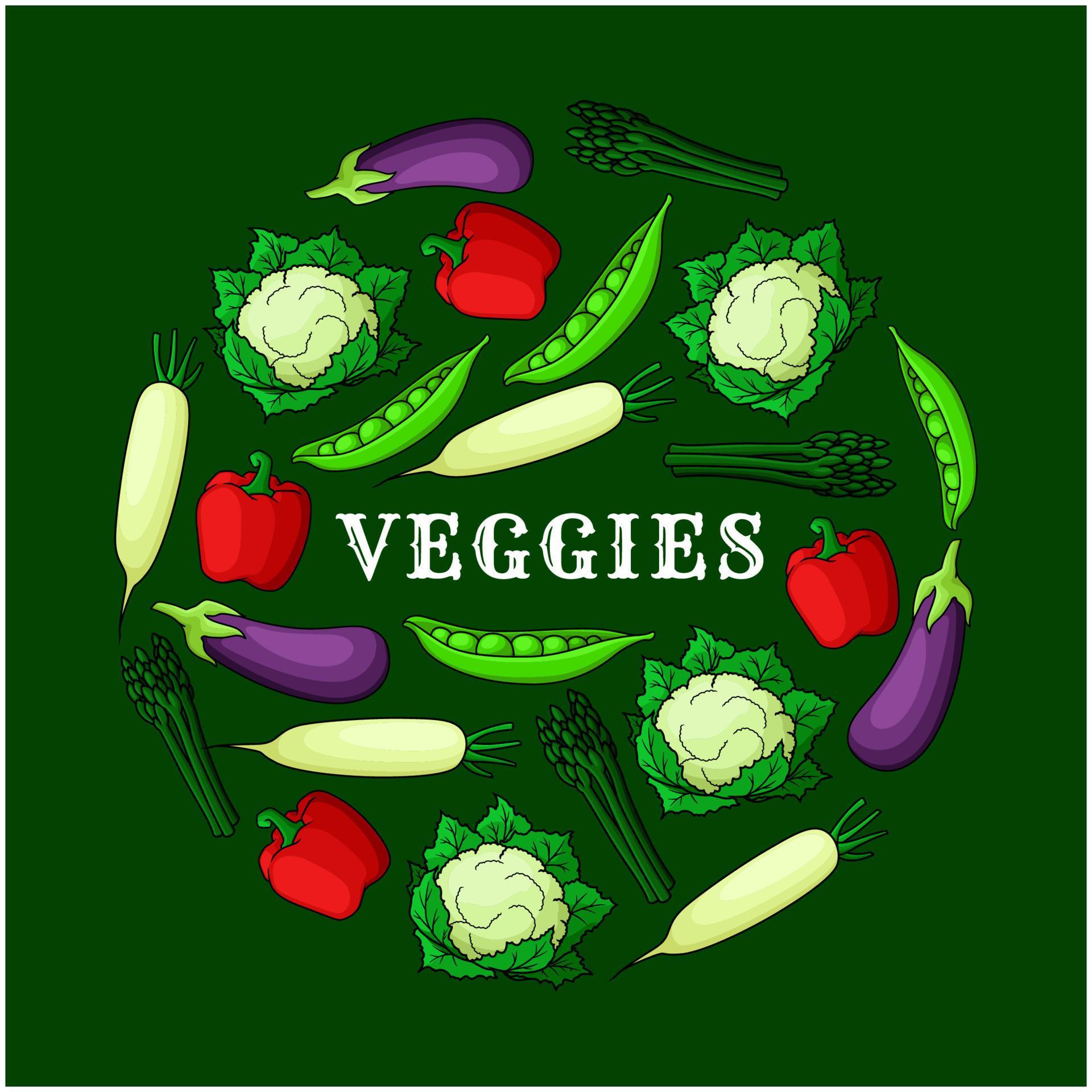Veggies background with fresh vegetables icons 12683510 Vector Art at ...