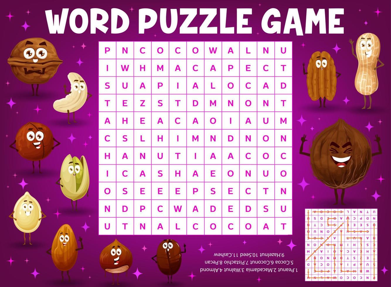 Cartoon nuts characters, word search puzzle game 12683624 Vector Art at ... Cartoon nuts characters, word search puzzle game 12683624 Vector Art at ...