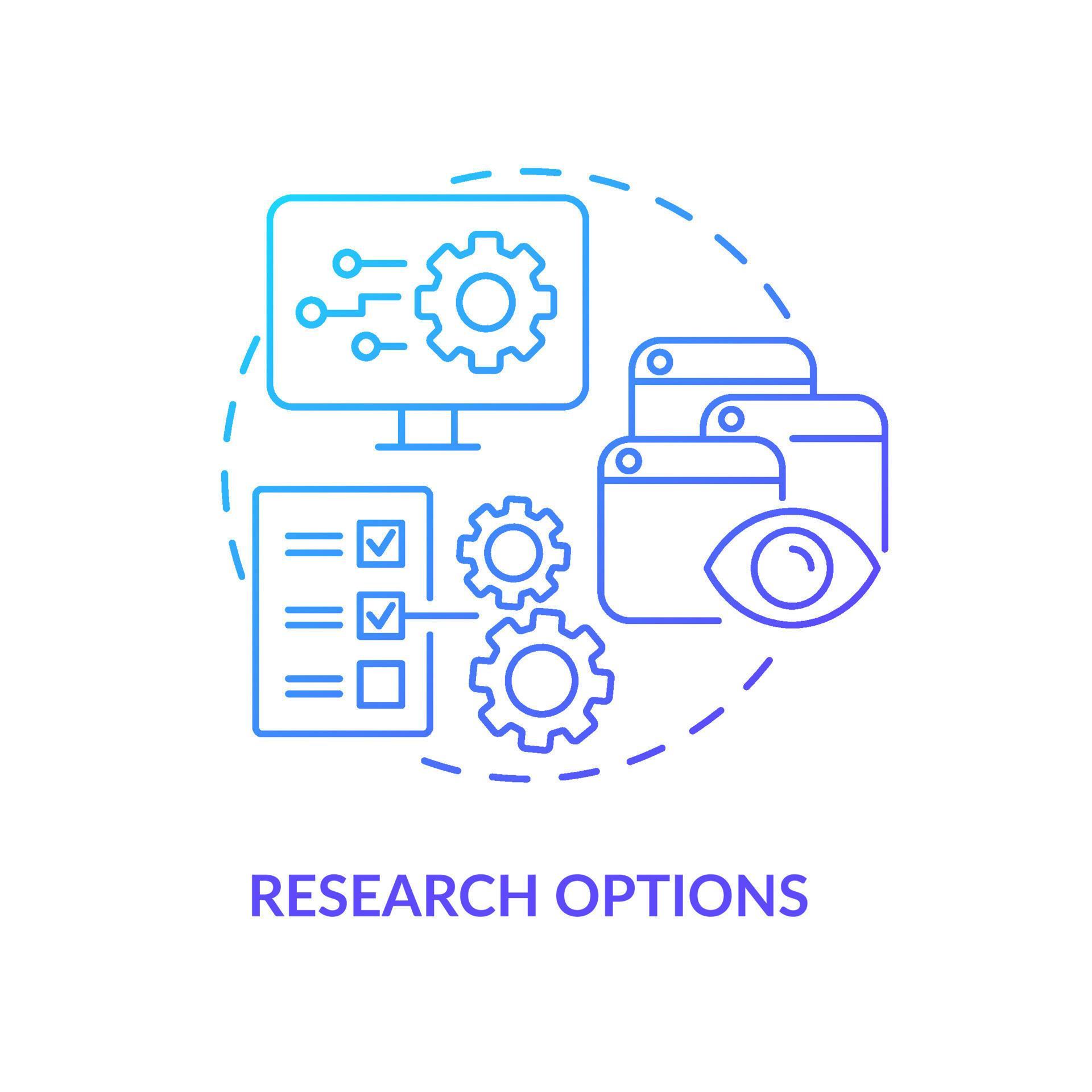 Research options blue gradient concept icon. Picking good CMS abstract ...