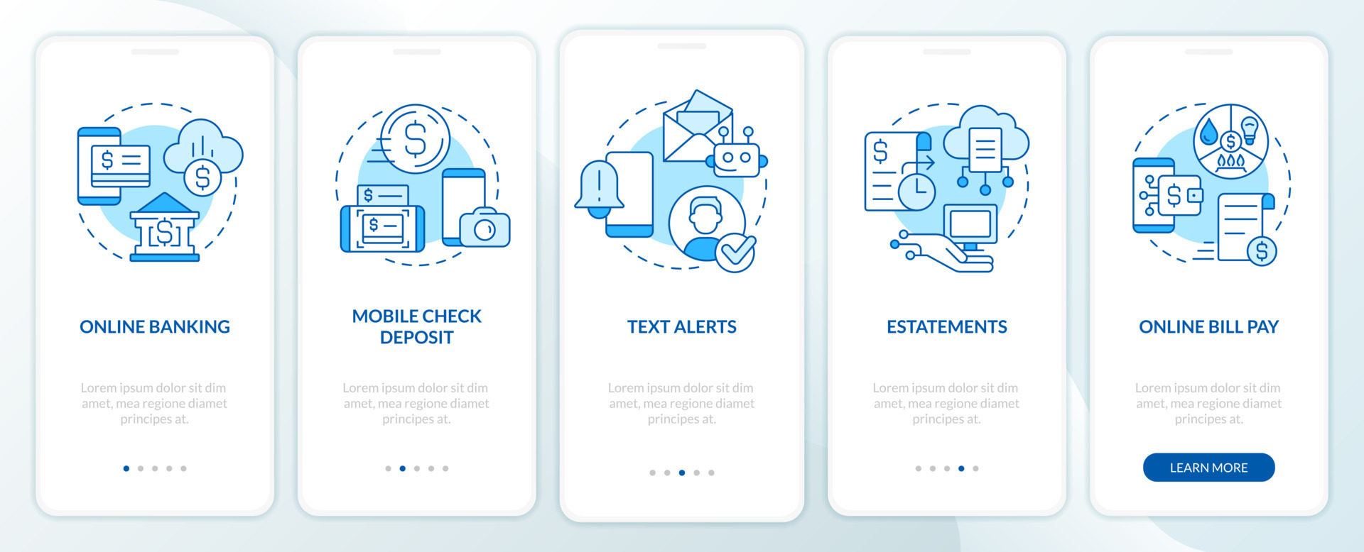 Digitization Banking Blue Onboarding Mobile App Screen Technology