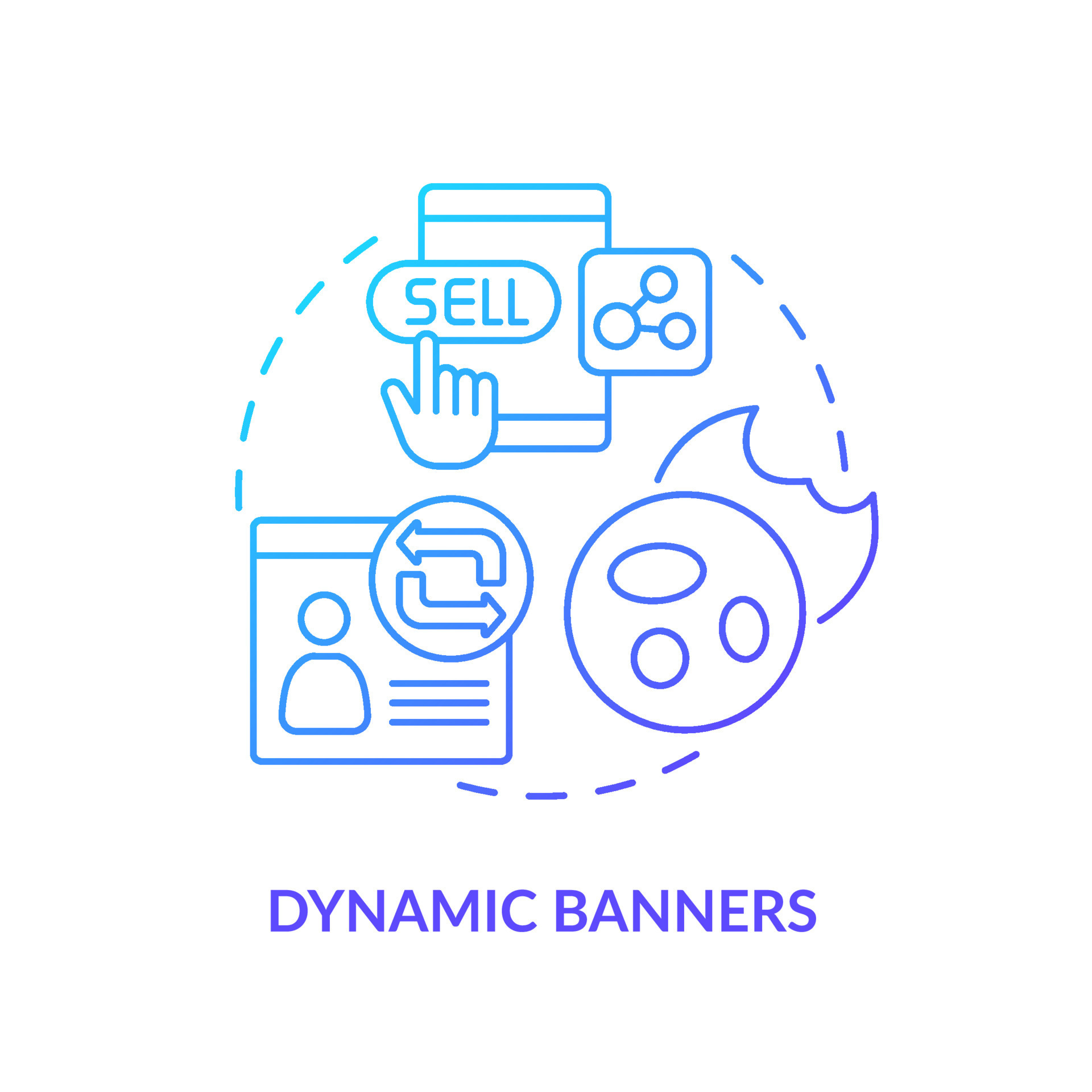 Dynamic banners blue gradient concept icon. Way to use dynamic content ...