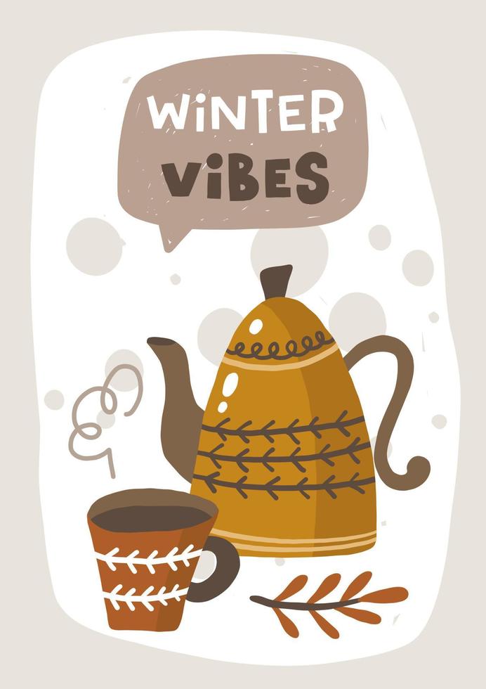 Winter vibes. Christmas card. Hand drawn illustration in cartoon style. Cute concept for xmas ...