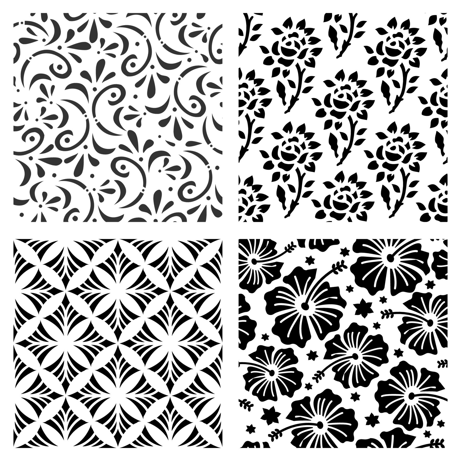 Silhouette Of A Geometric And Floral Black And White Pattern Seamless Tile Cut File Vector Set