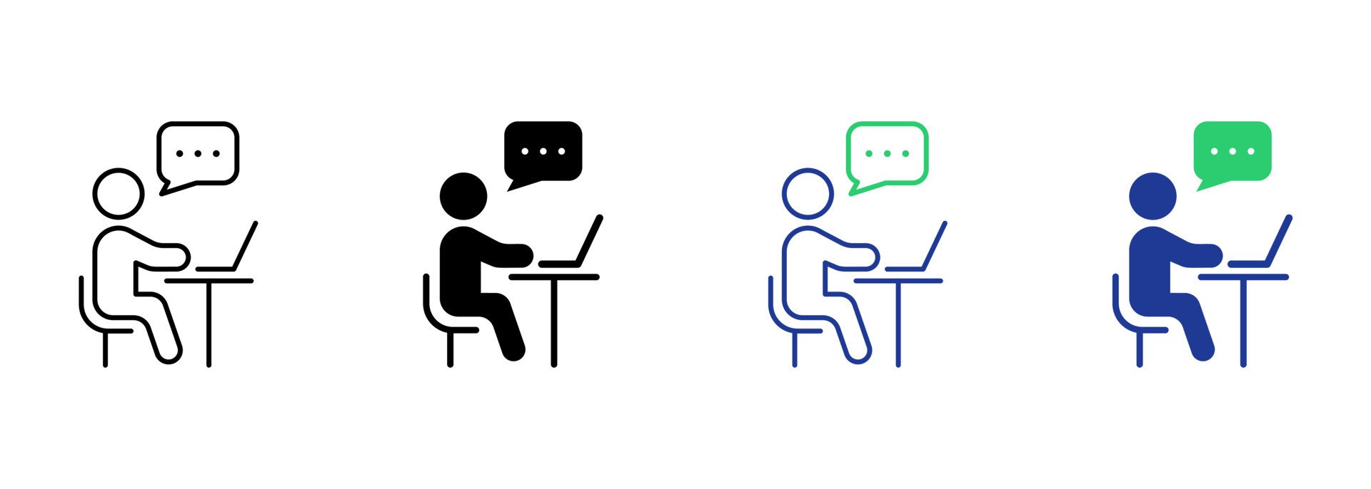 Person Sit And Use Computer Silhouette And Line Icon Online Training Video Conference Chat On