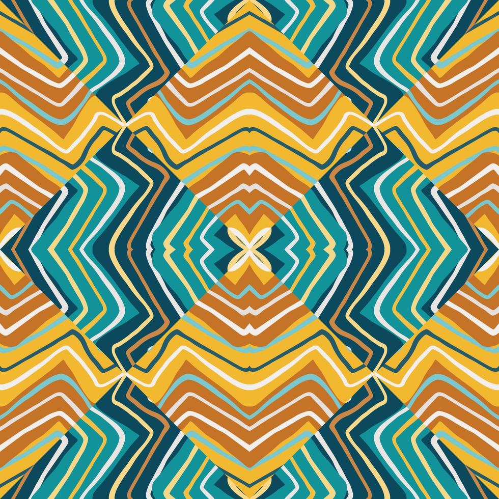 Abstract Zigzag Waves Mosaic Seamless Pattern Hand Drawn Linear Tile Endless Wallpaper Vintage