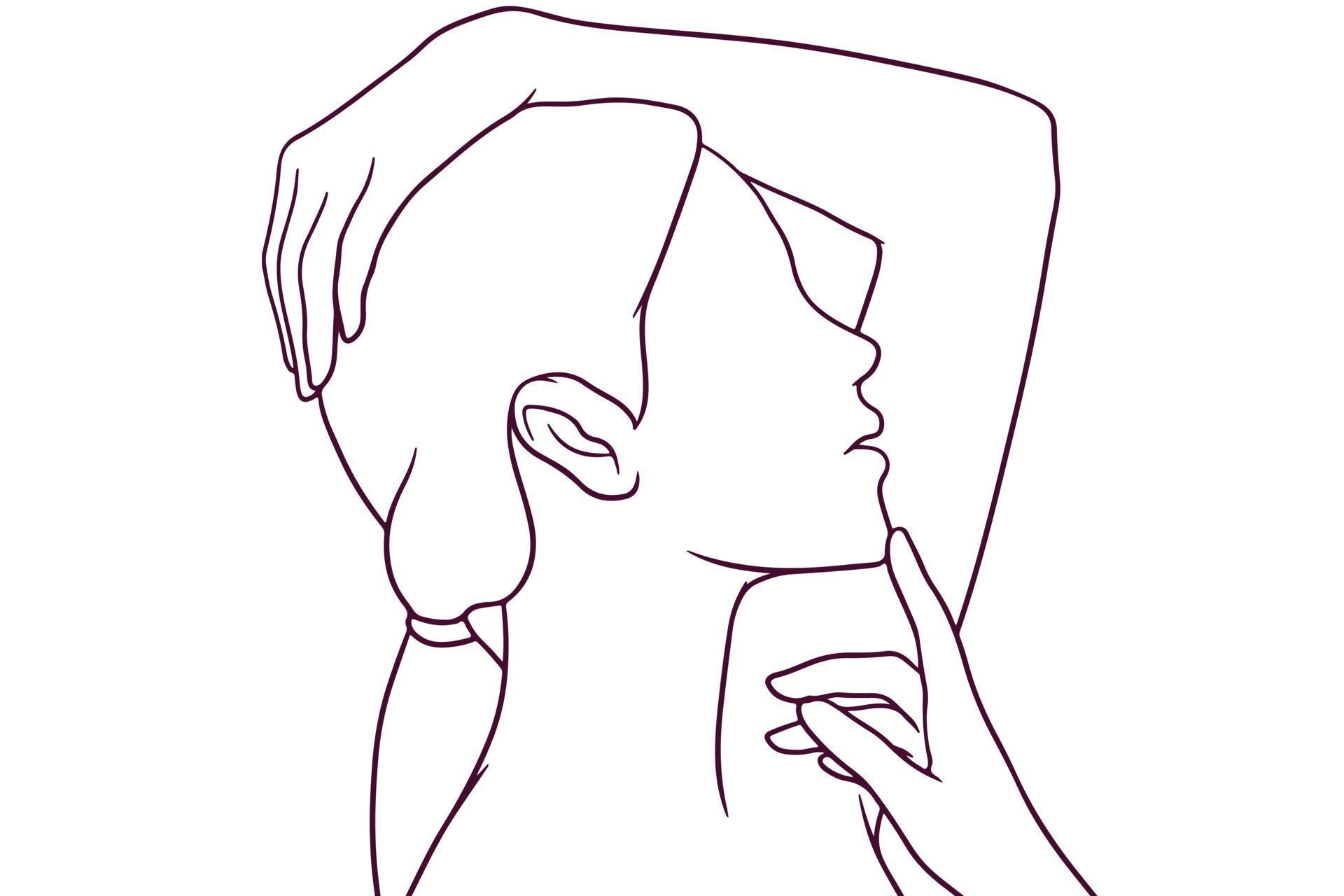Beautiful Woman Touch Her Face Hand Drawn Style Vector Illustration
