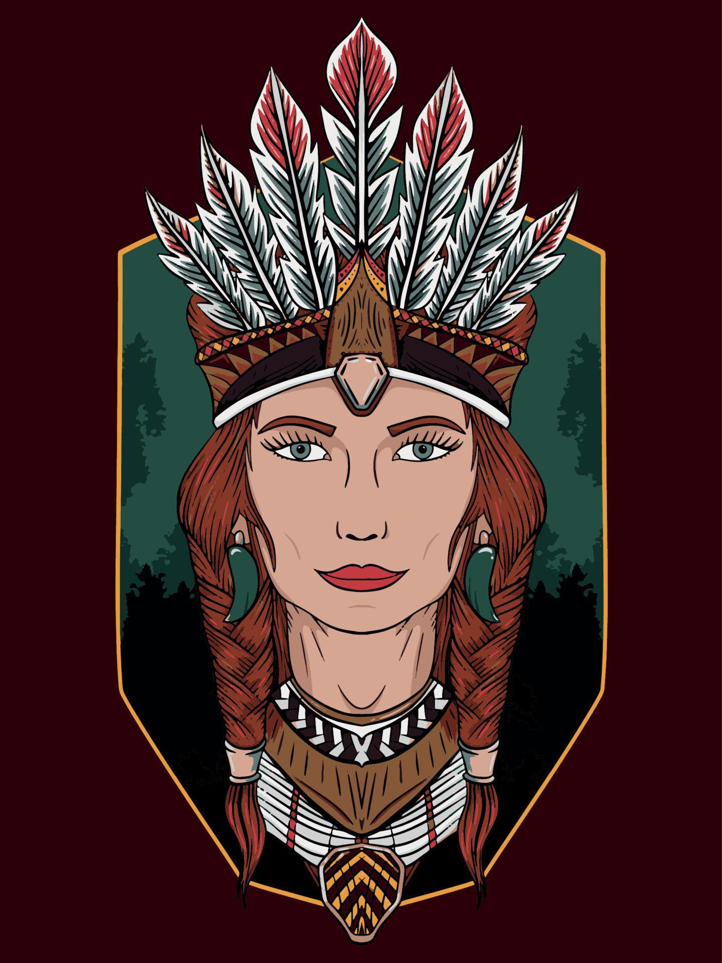 Native american woman 12700311 Vector Art at Vecteezy
