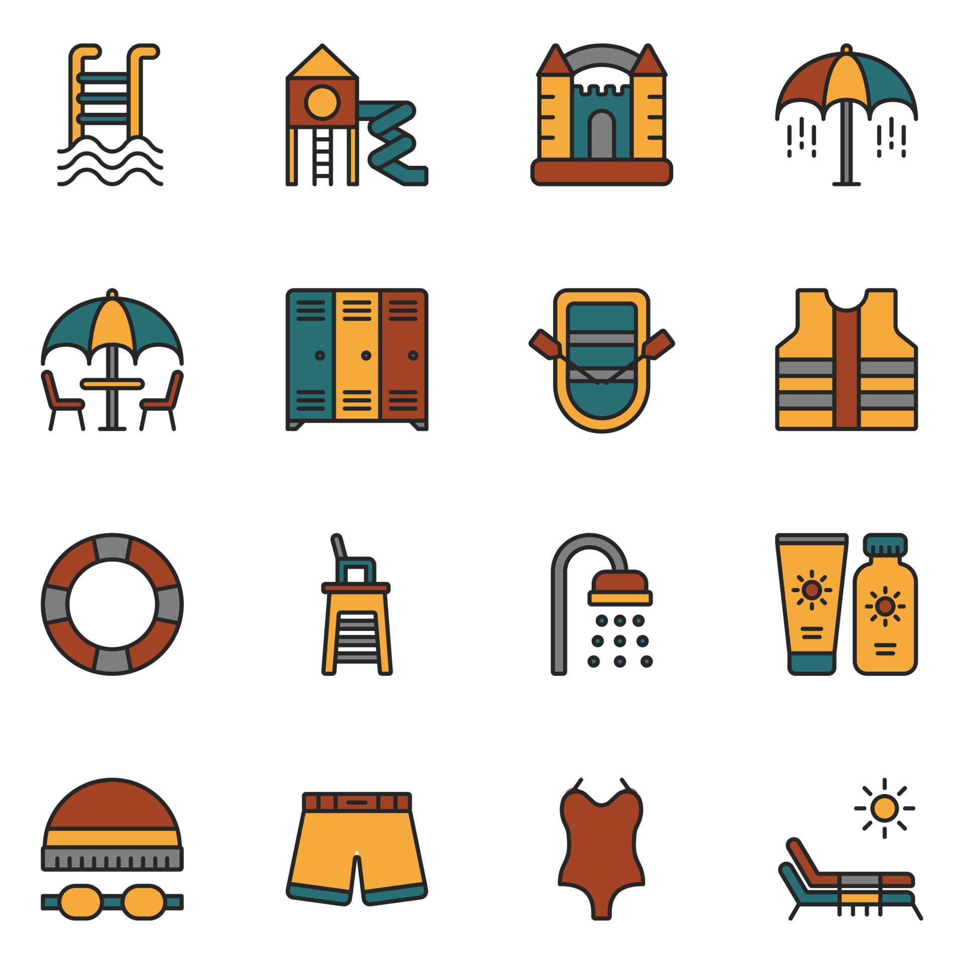 Set Of Waterpark Filled Color Icon 12700811 Vector Art At Vecteezy