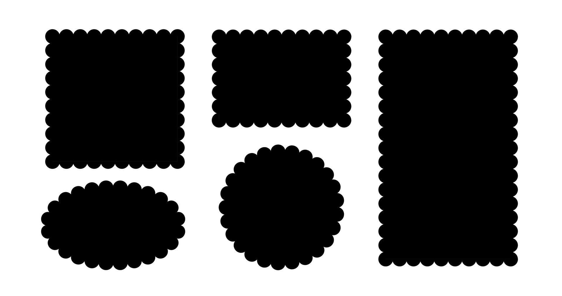 Circle and square scalloped frames. Scalloped edge rectangle and ellipse shapes. Simple label ...
