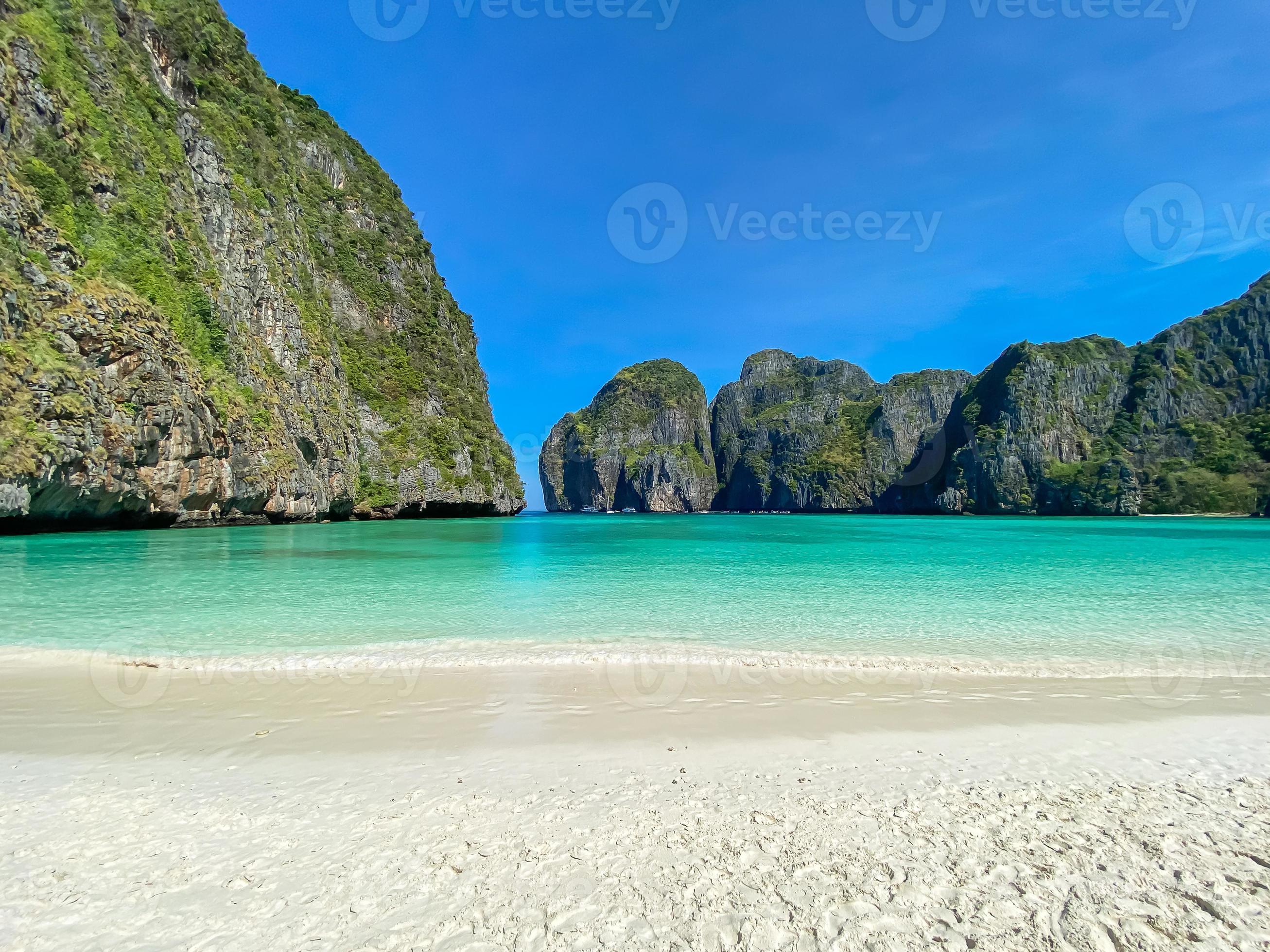 Beautiful scenery of Maya Bay beach on Phi Phi island, Krabi, Thailand. landmark, destination ...