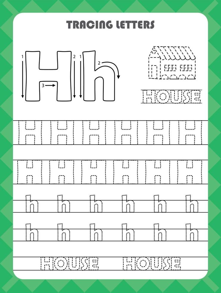 Trace letters of English alphabet and fill colors Uppercase and lowercase H. Handwriting ...