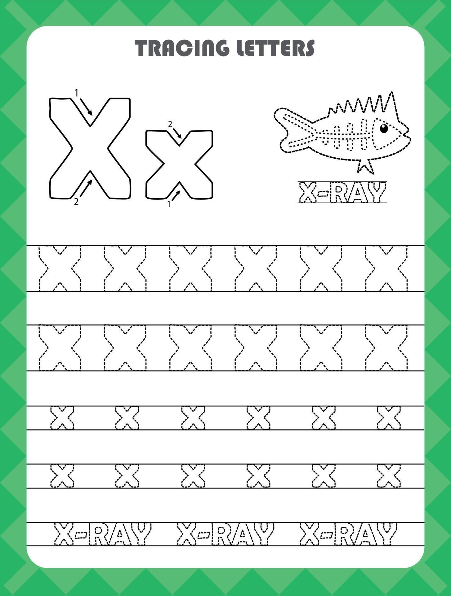 Trace letters of English alphabet and fill colors Uppercase and lowercase X. Handwriting ...