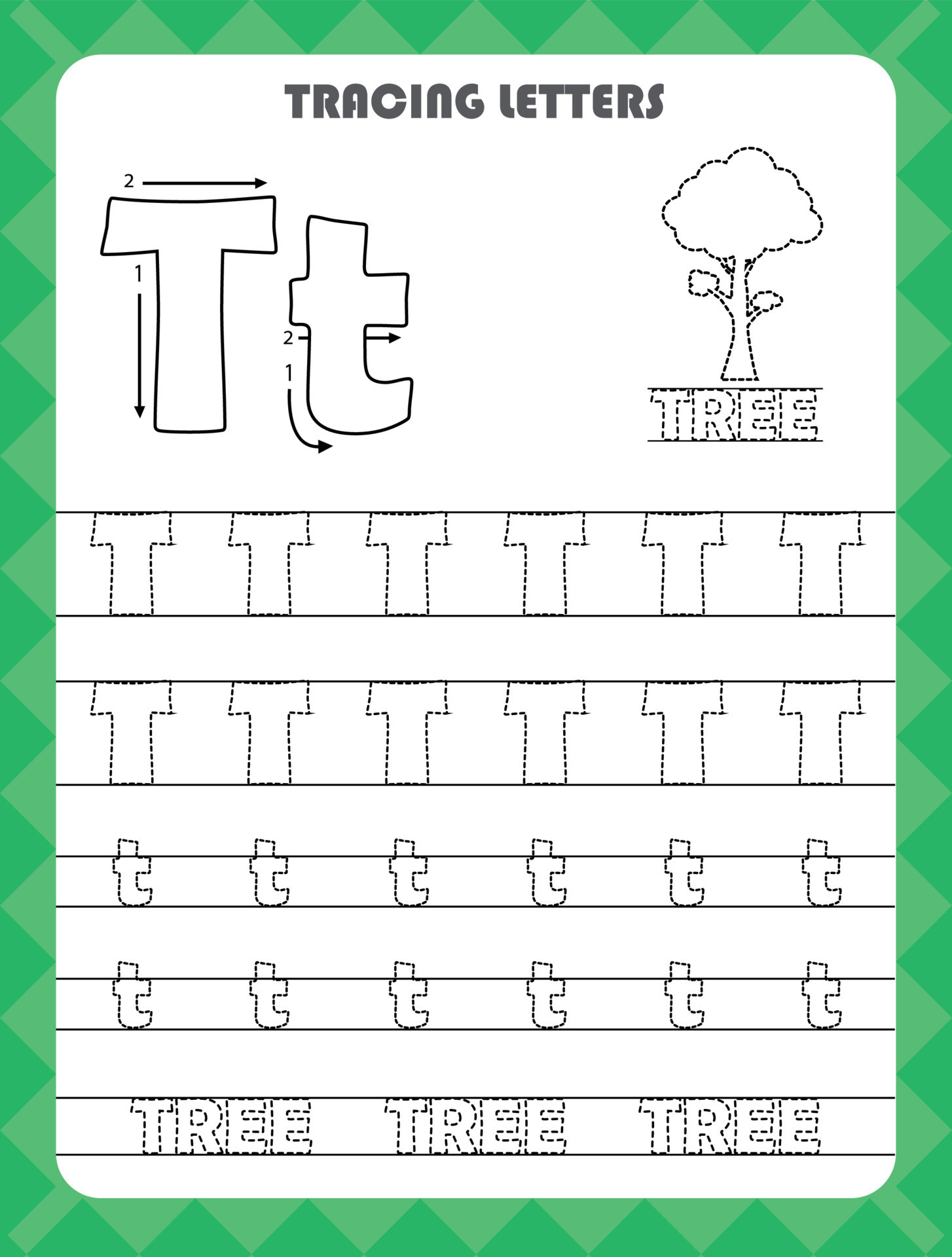 Trace letters of English alphabet and fill colors Uppercase and lowercase T. Handwriting ...