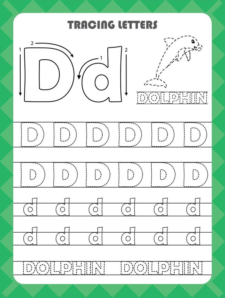 Trace letters of English alphabet and fill colors Uppercase and lowercase D. Handwriting ...