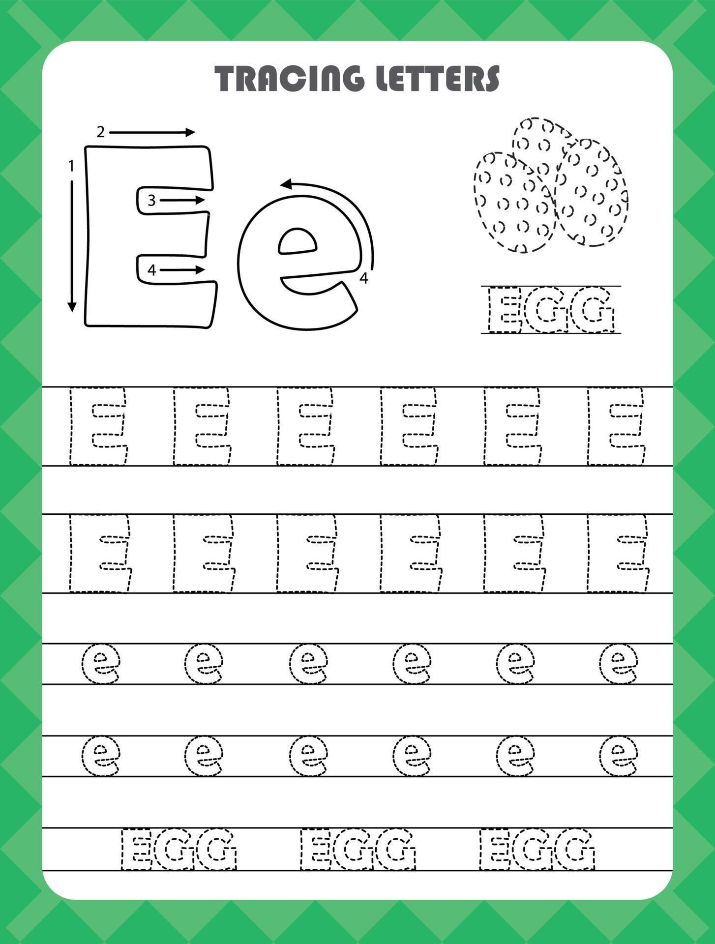 Trace letters of English alphabet and fill colors Uppercase and lowercase E. Handwriting ...