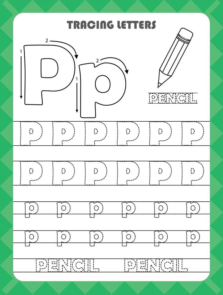 Trace letters of English alphabet and fill colors Uppercase and lowercase P. Handwriting ...