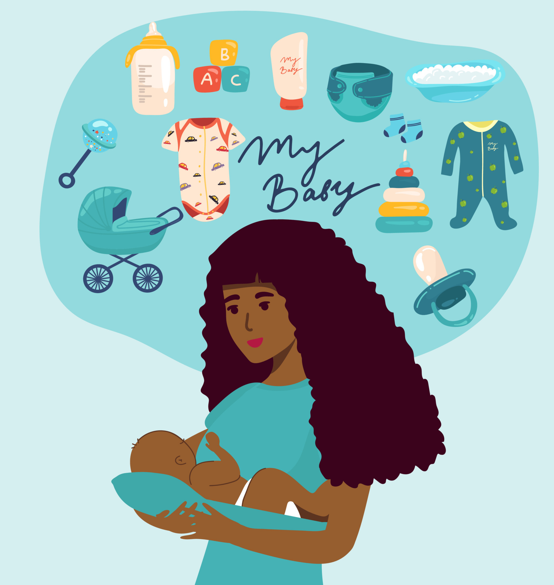afro american mother with a baby boy. Concept vector illustration in ... afro american mother with a baby boy. Concept vector illustration in ...