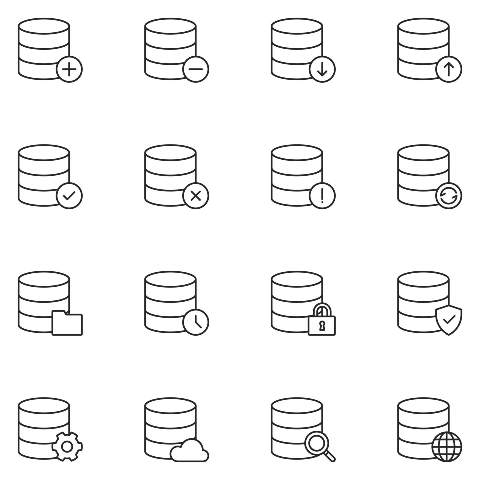 Database Line Icon Set Vector 12713543 Vector Art At Vecteezy