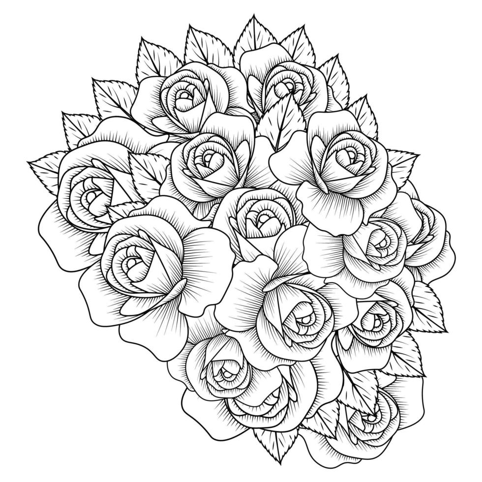 Rose Flower Coloring Page Dot Line Art With Doodle Style Adult Coloring
