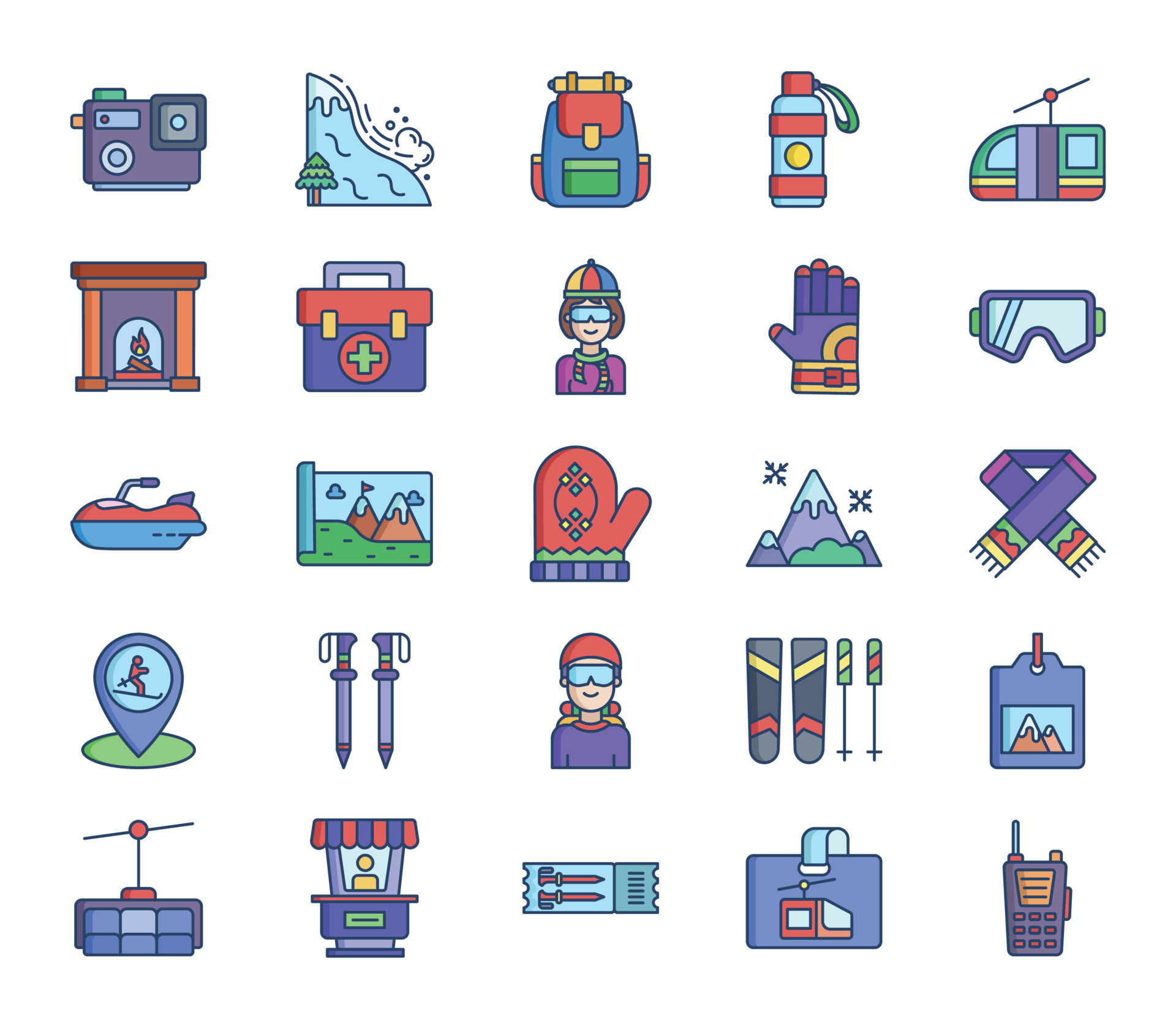 Ski resort and snowboarding icon set 12715032 Vector Art at Vecteezy