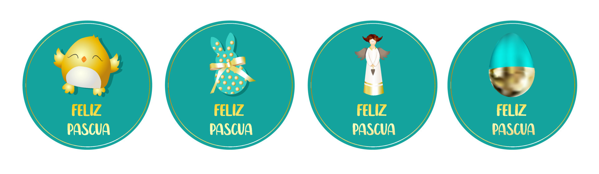Easter stickers. Round badges. Chicken, angel, bunny rabbit. Spring ...