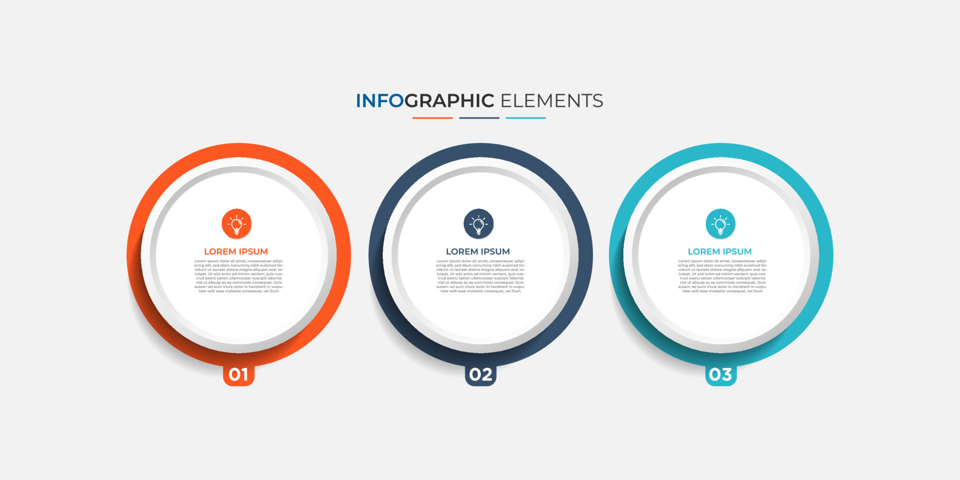 Modern 3 steps, option or levels line infographic with label. Timeline info graphic. Business ...