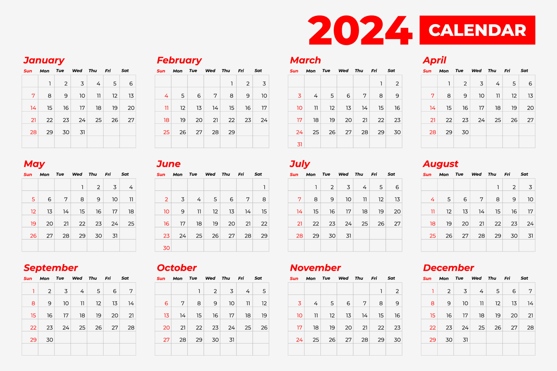Plantilla De Calendario 2024 Vector Editable 13660998 Vector En