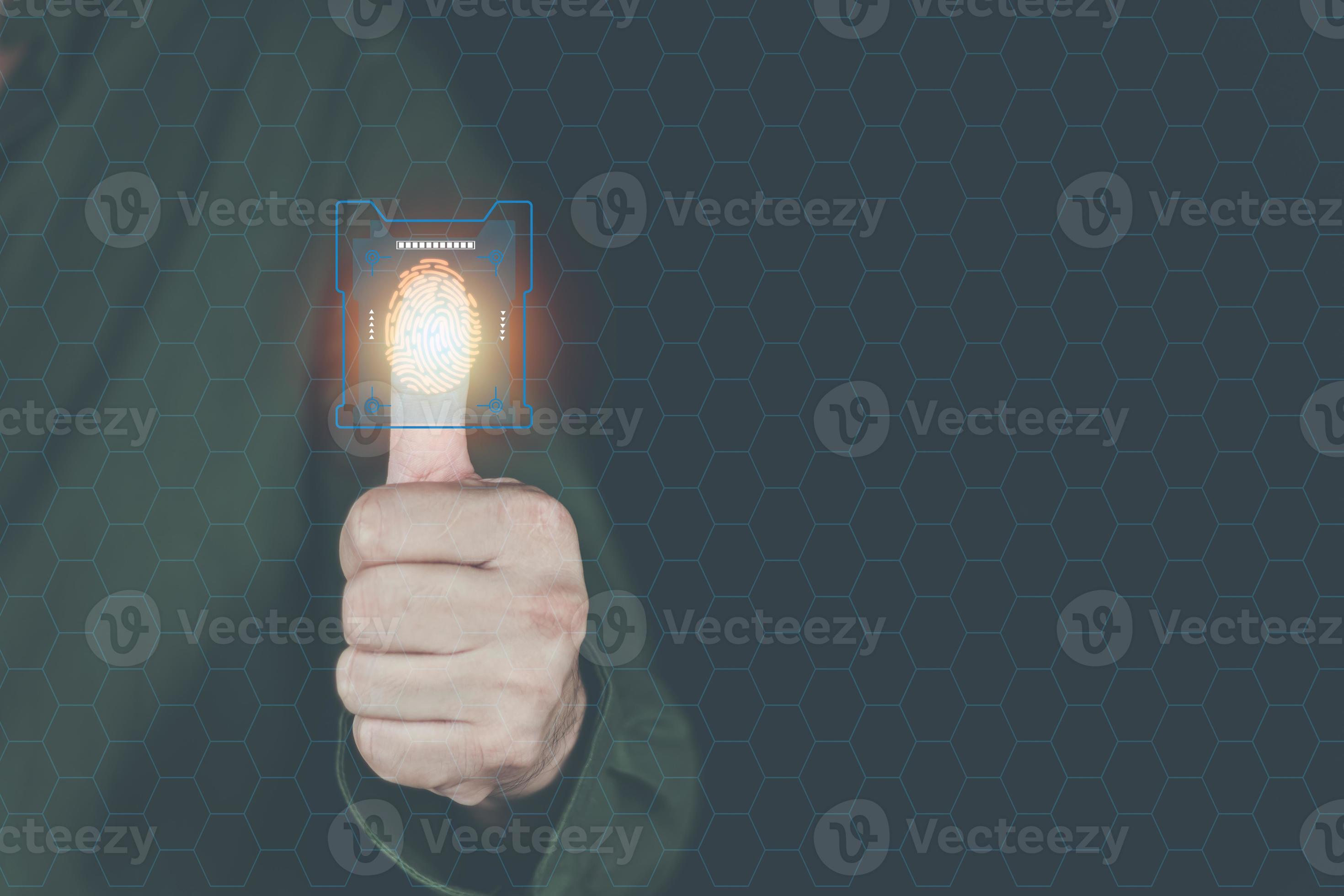 cyber security concept, man's hand scanning finger to go online to ...