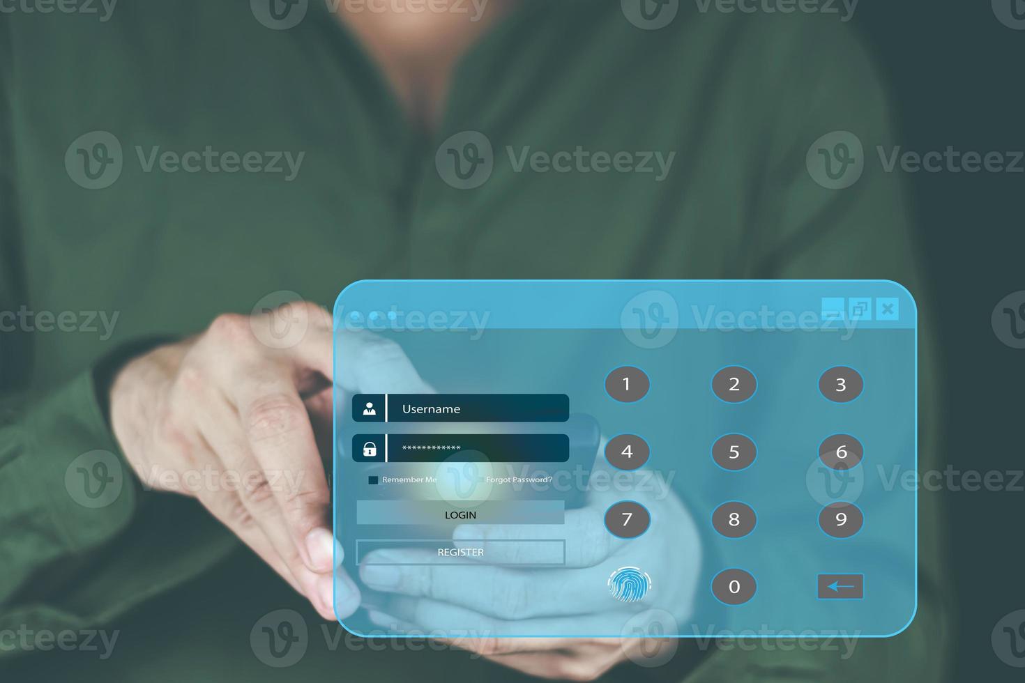 concept man's hand using a smartphone to the system through the ...