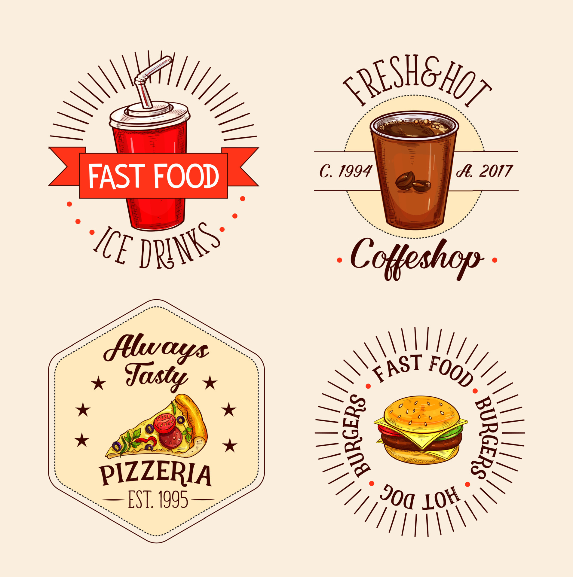 Vector icons of fast food drinks and snacks 12721590 Vector Art at Vecteezy