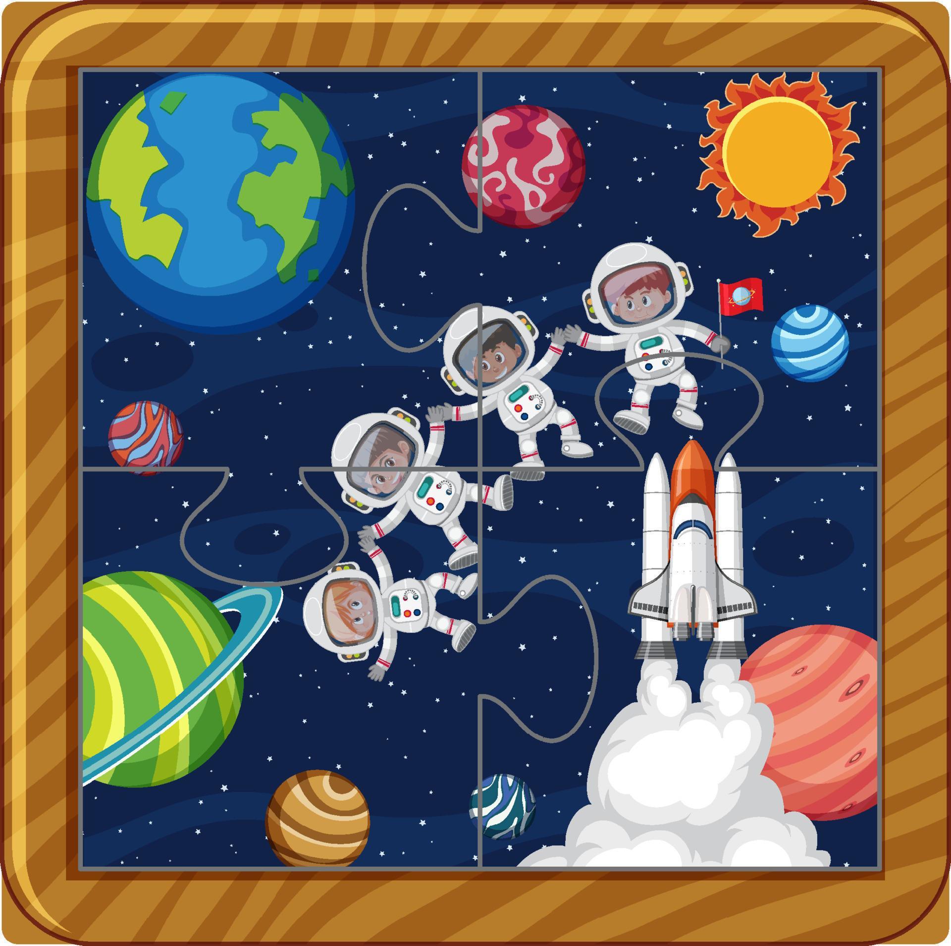 Astronaut in space photo puzzle game template 12723725 Vector Art at ...