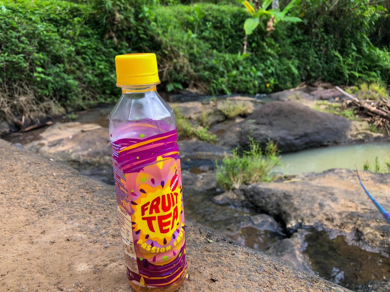 BLITAR, INDONESIA - October 2nd 2022 Sosro brand refillable FRUIT TEA drink with a thirst ...