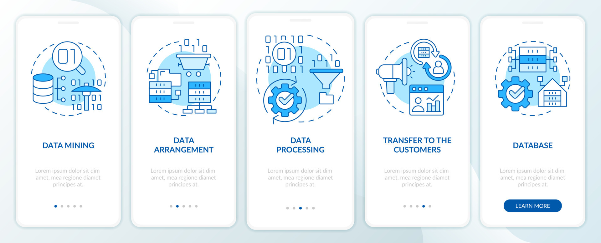 Collecting and processing data blue onboarding mobile app screen ...