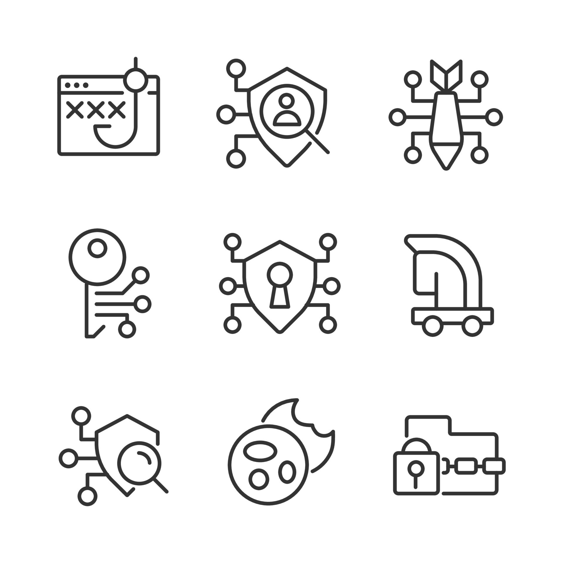 Malware And Protection Pixel Perfect Linear Icons Set Phishing And Cyber Attack Access Control